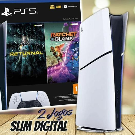 Console PlayStation 5 Digital Slim Branco 1TB Returnal e Ratchet e Clank Controle Sem Fio ...