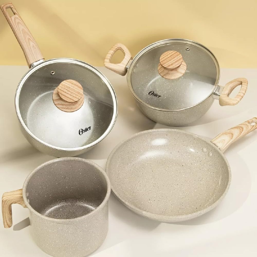 OSTER Conjunto de Panelas Antiaderentes 4 Peças Marble Edition – Jogo ...