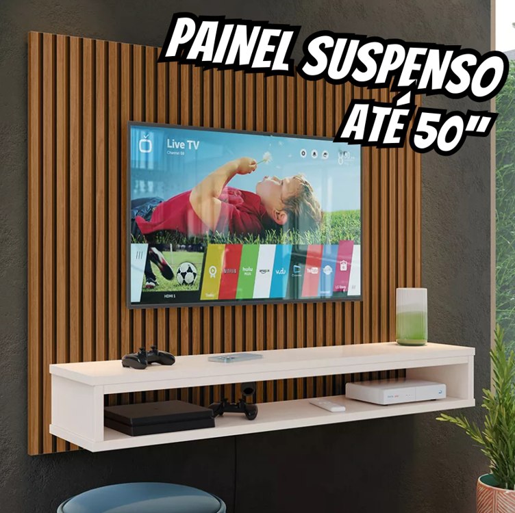 Painel Prateleira Nicho Suspenso Tv Até 50 Polegadas Ripado Cor Ripado ...