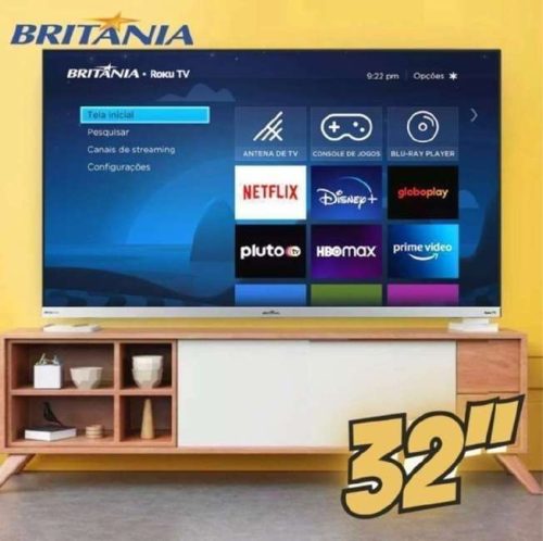 Fast Smart TV Britânia 32'' BTV32G7PR2CSBLH Led Dolby Audio - Eba Promoção